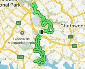 Lane Cove River loop via De Burghs Bridge and Linley point, New South ...